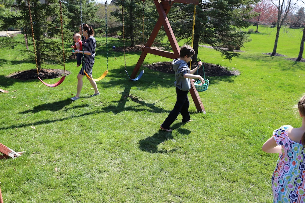 Airedales and Baby on Easter Walk – Ruth E. Hendricks