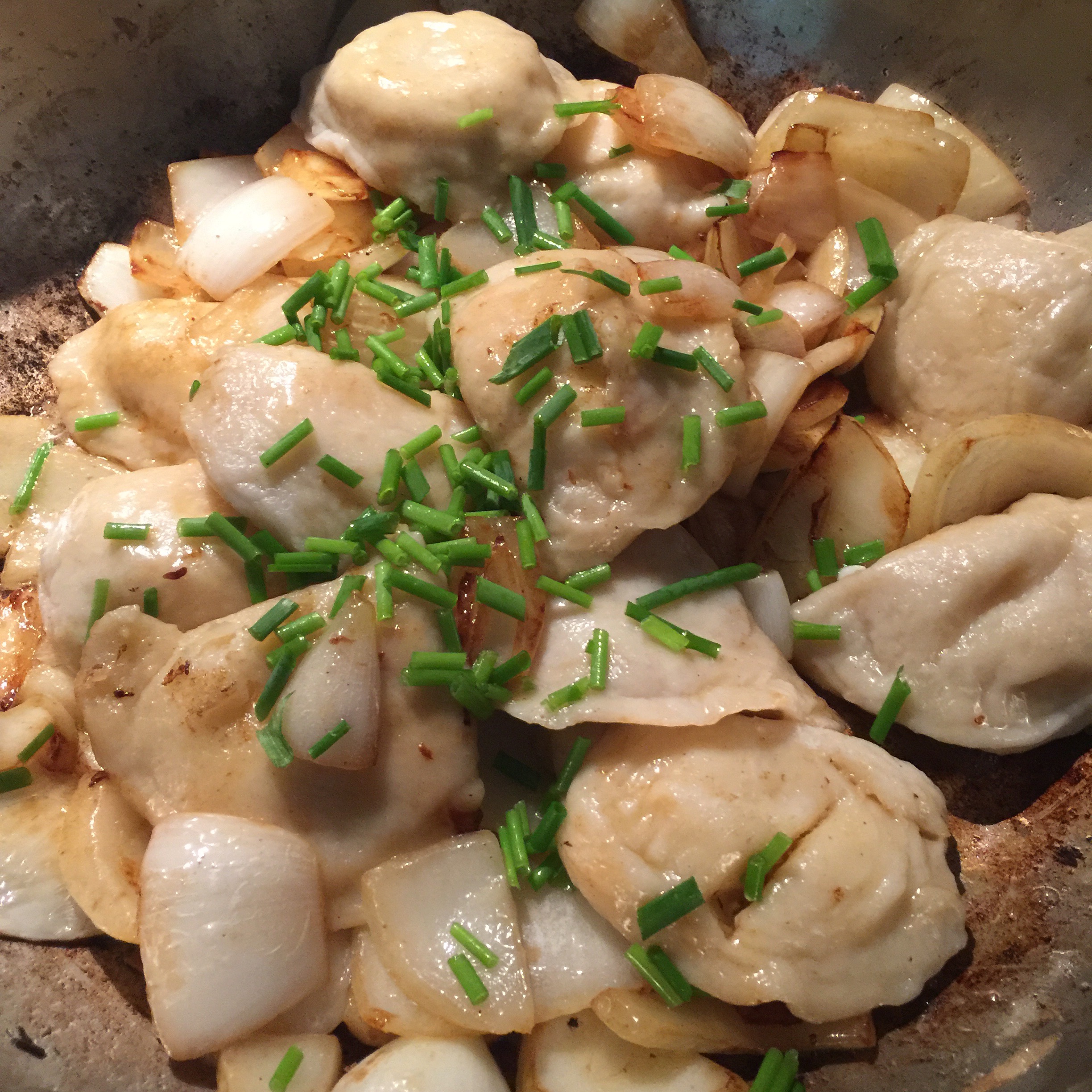 Homegrown Chives Garnish Pierogies Supper – Ruth E. Hendricks Photography